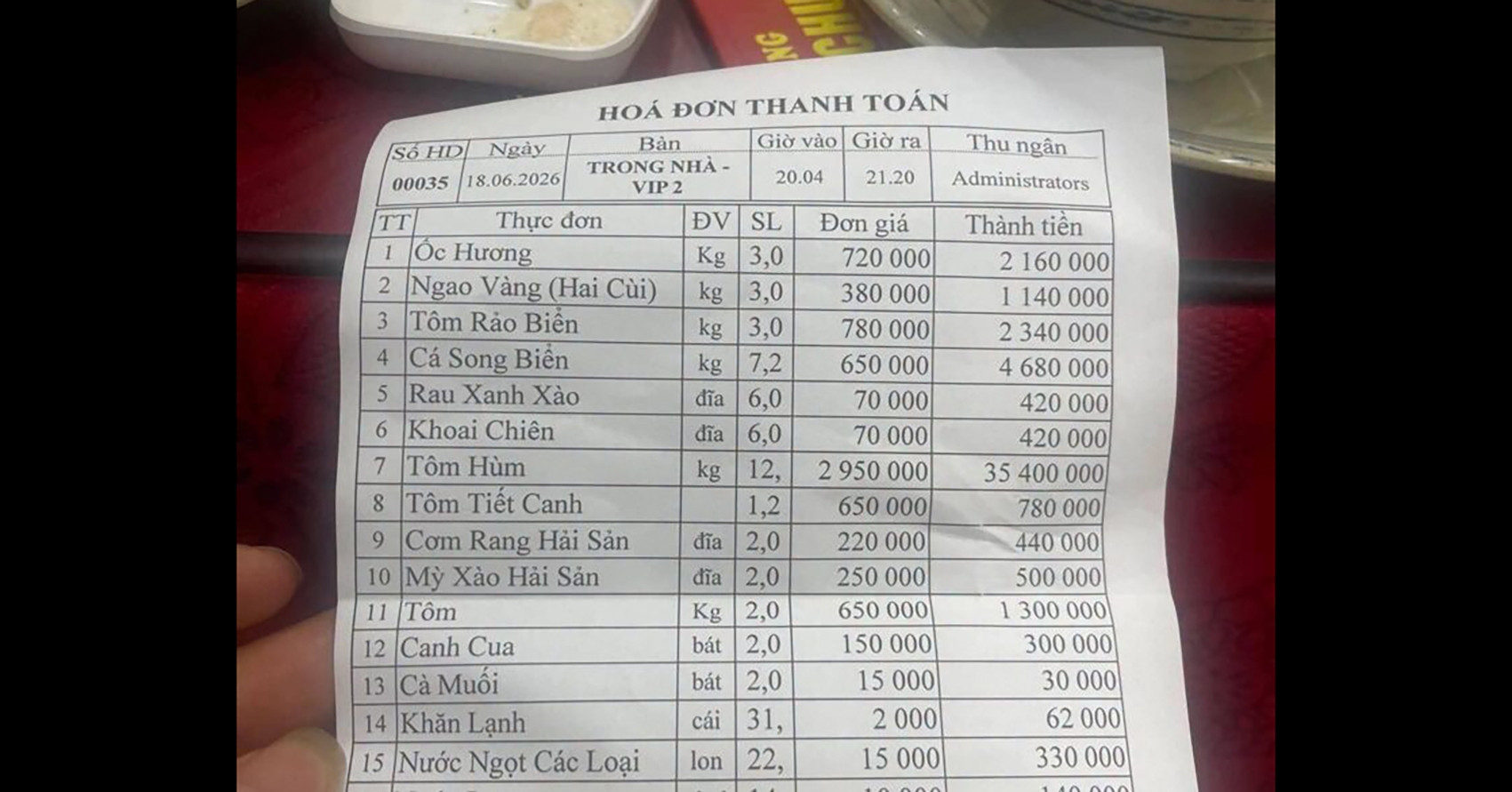 Chủ nhà hàng lên tiếng về hóa đơn hơn 50 triệu cho bữa hải sản
